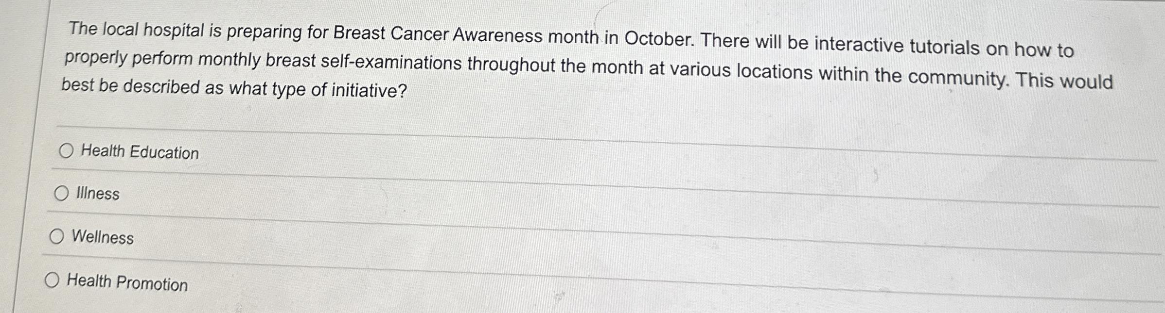 Solved The local hospital is preparing for Breast Cancer | Chegg.com