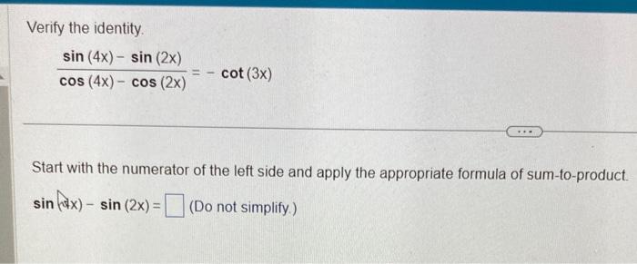 Solved Verify the identity. | Chegg.com