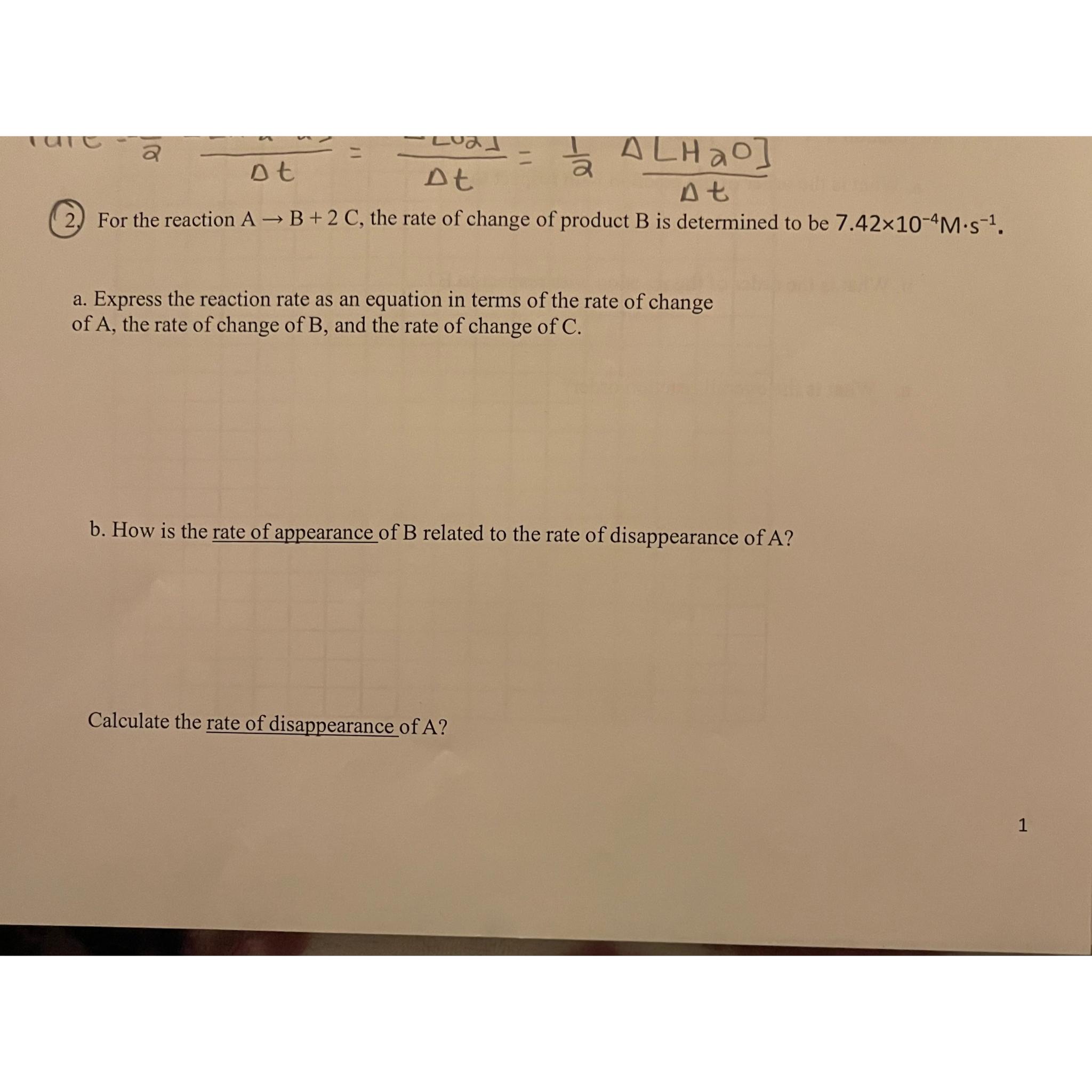 Solved init )22. ﻿For the reaction A→B+2C, ﻿the rate of | Chegg.com