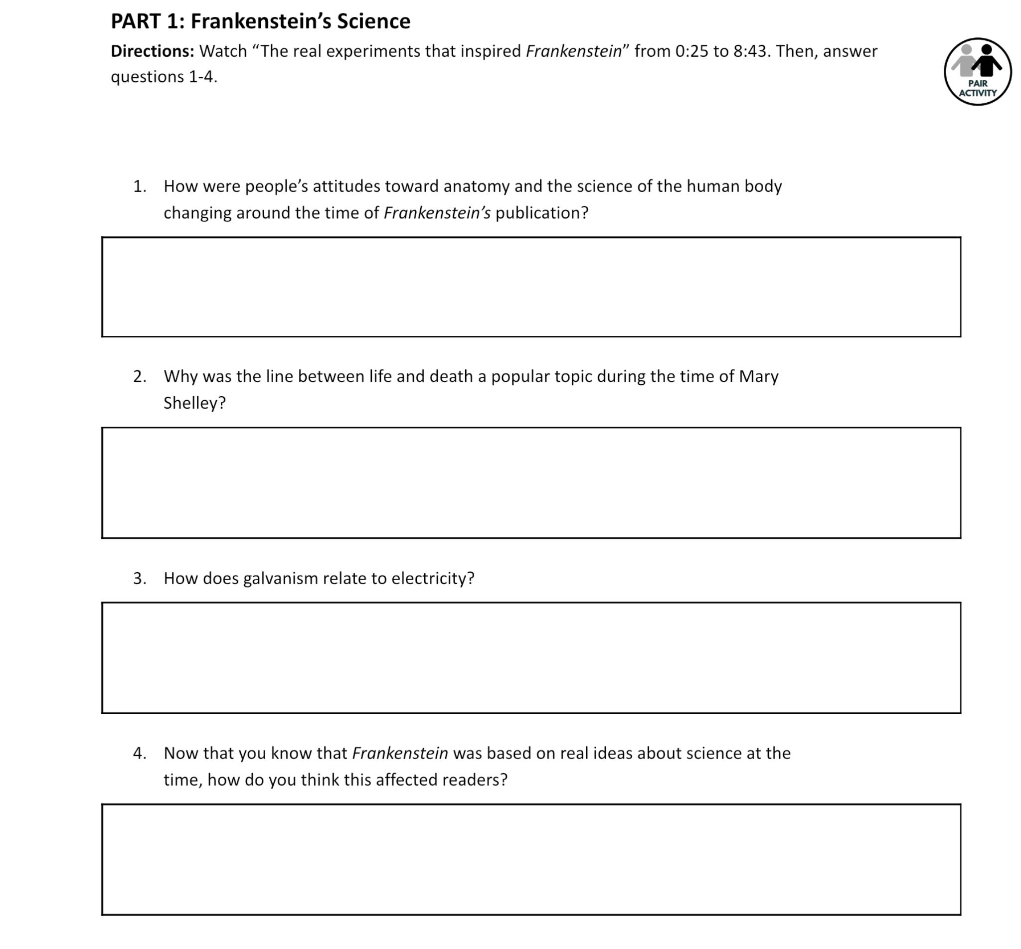 Solved PART 1: Frankenstein's ScienceDirections: Watch "The | Chegg.com