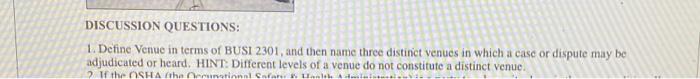 Solved DISCUSSION QUESTIONS: 1. Define Venue in terms of | Chegg.com