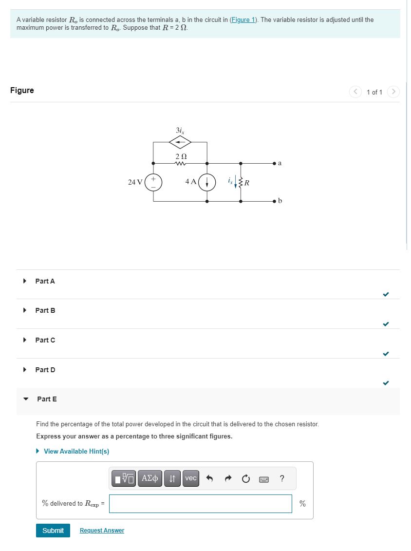 Solved A variable resistor Ro ﻿is connected across the | Chegg.com