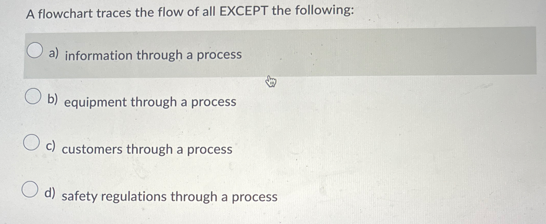 Solved A flowchart traces the flow of all EXCEPT the | Chegg.com