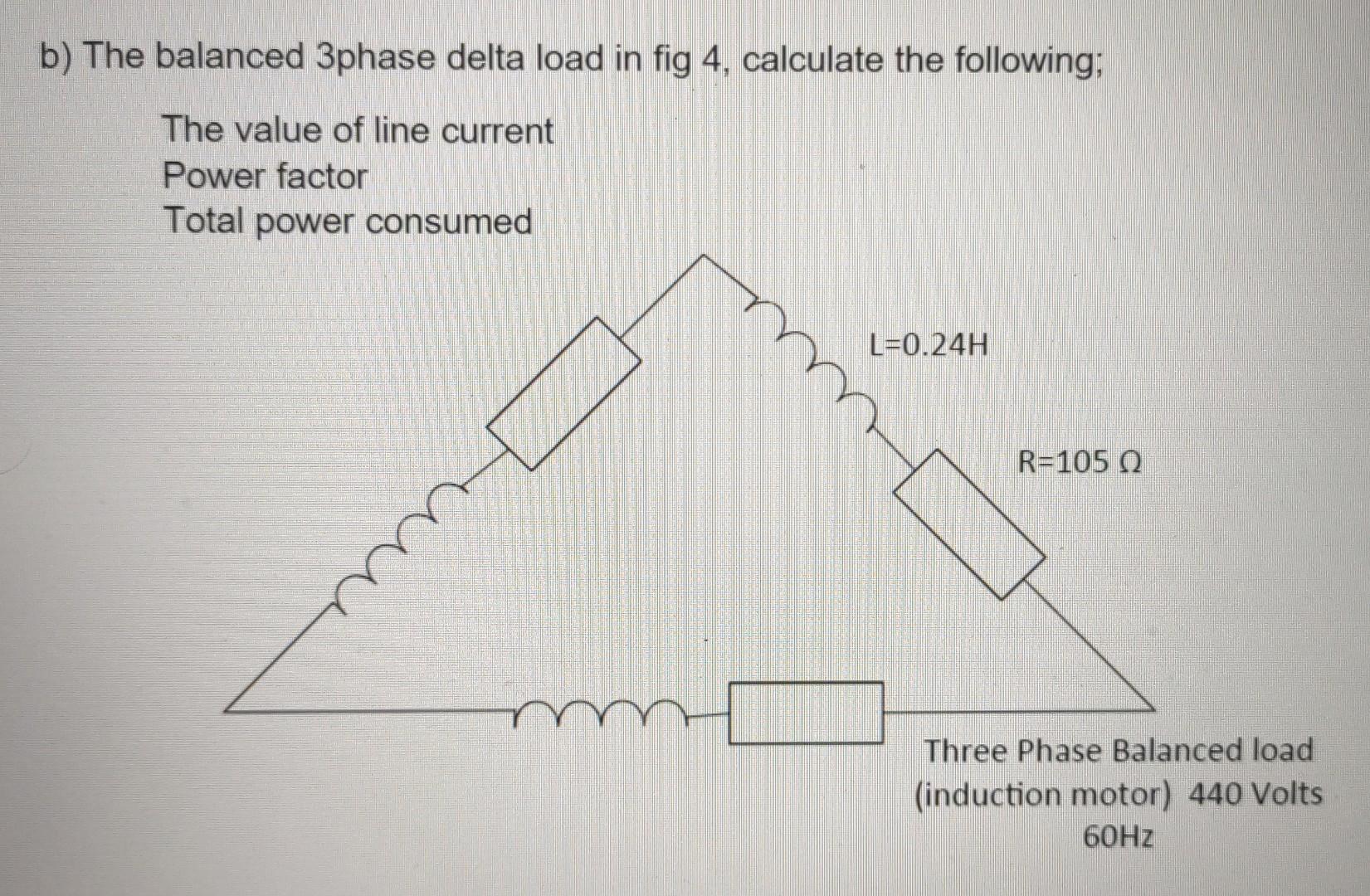 Solved b) The balanced 3 phase delta load in fig 4 , | Chegg.com