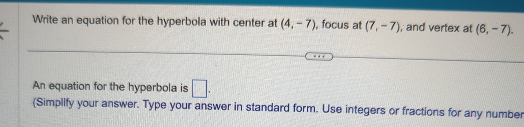 Solved Write an equation for the hyperbola with center at | Chegg.com