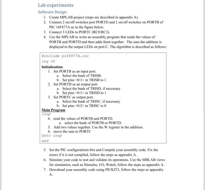 Solved Lab experiments Software Design: 1. Create MPLAB | Chegg.com