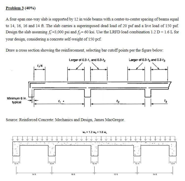 Solved Problem 3 (40%)A four-span one-way slab is supported | Chegg.com