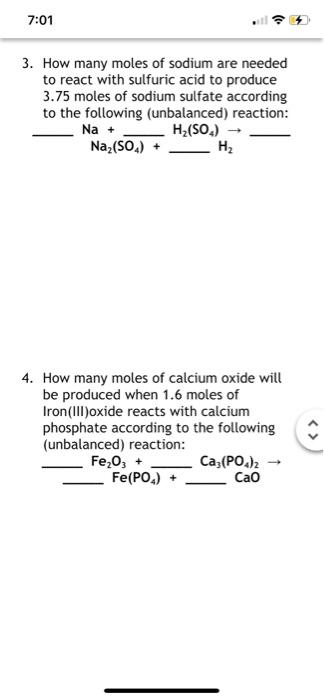 Solved 7:01 Unit: Stoichiometry "Mole-Mole Calculations” | Chegg.com