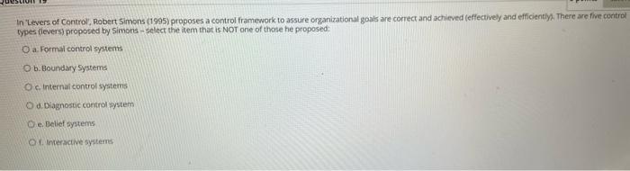Solved In "Levers of Control Robert Simons (1995) proposes a | Chegg.com