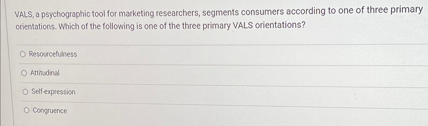Solved VALS, a psychographic tool for marketing researchers, | Chegg.com
