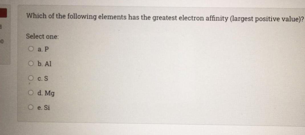 Solved Which of the following elements has the greatest | Chegg.com
