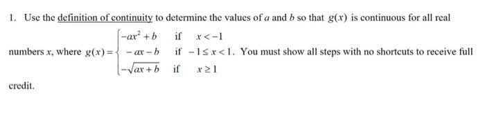 Solved 1. Use the definition of continuity to determine the | Chegg.com