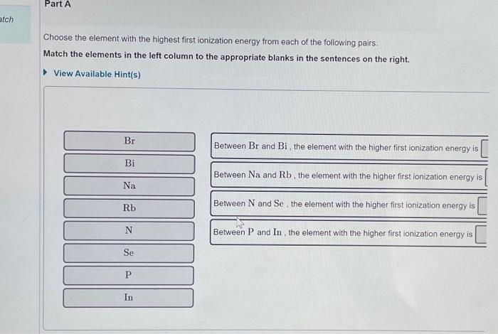 Solved Choose the element with the highest first ionization | Chegg.com