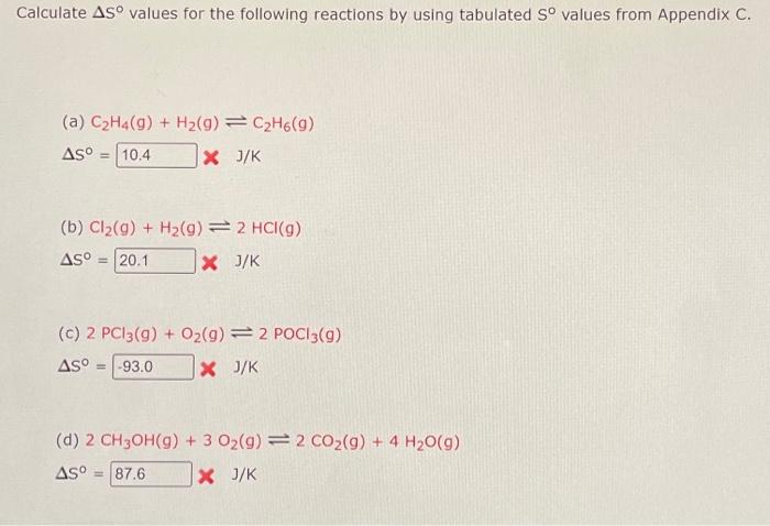 Solved Calculate ΔS∘ values for the following reactions by | Chegg.com