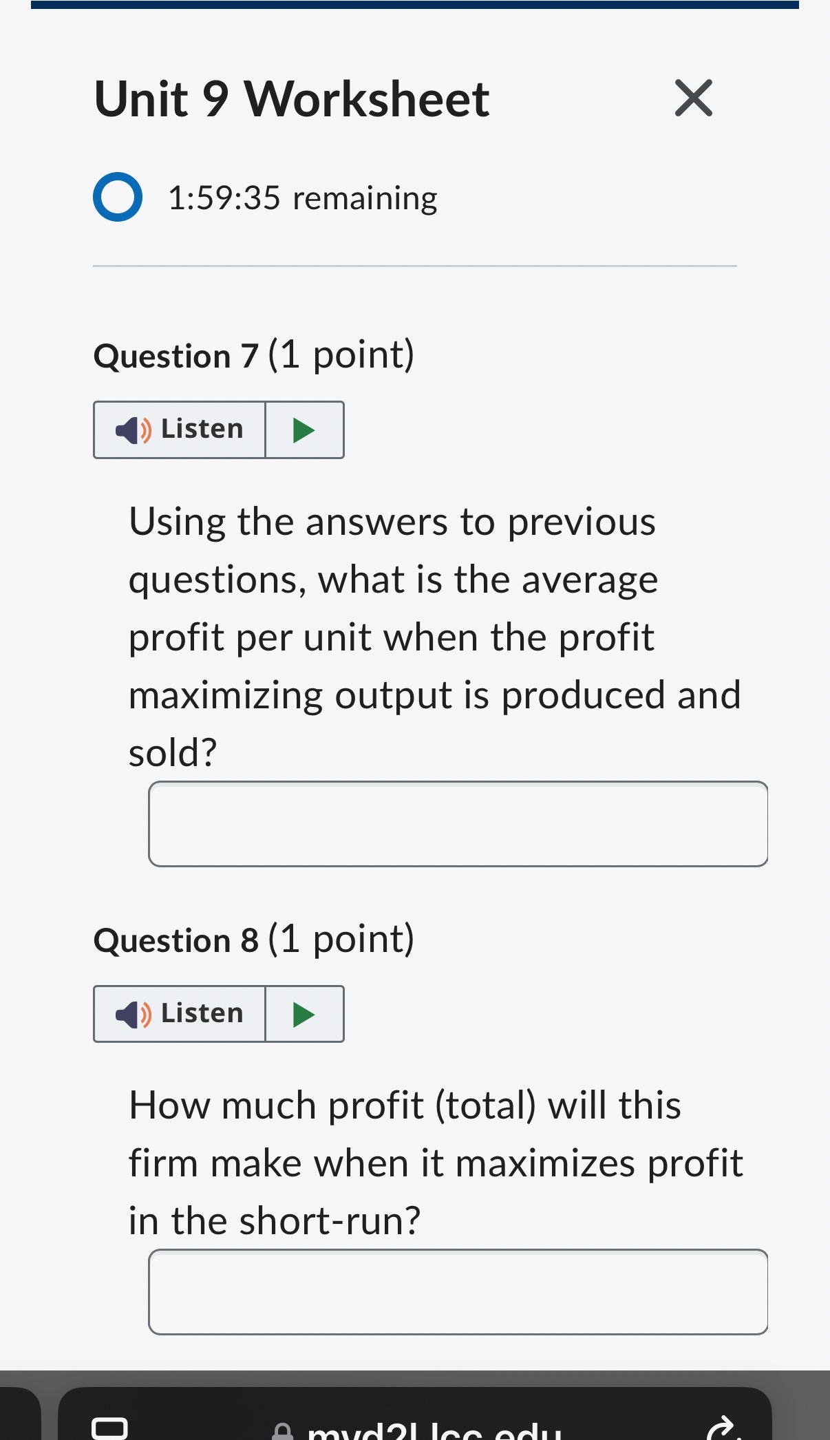 Unit 9 ﻿Worksheet1:59:35 ﻿remainingQuestion 7 (1 | Chegg.com
