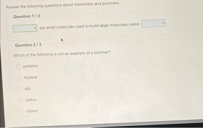 Solved Answer the following questions about monomers and | Chegg.com
