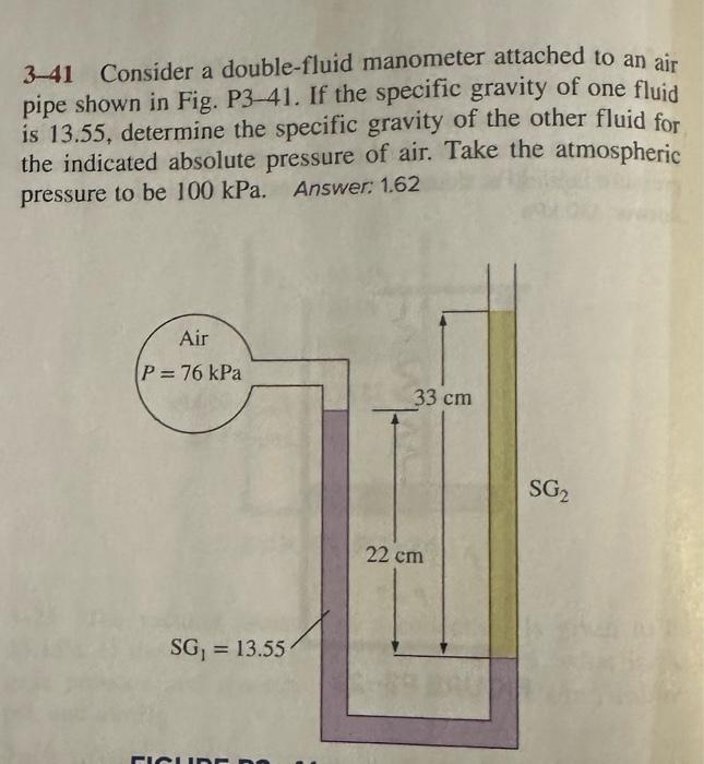 Solved 3-41 Consider a double-fluid manometer attached to an | Chegg.com