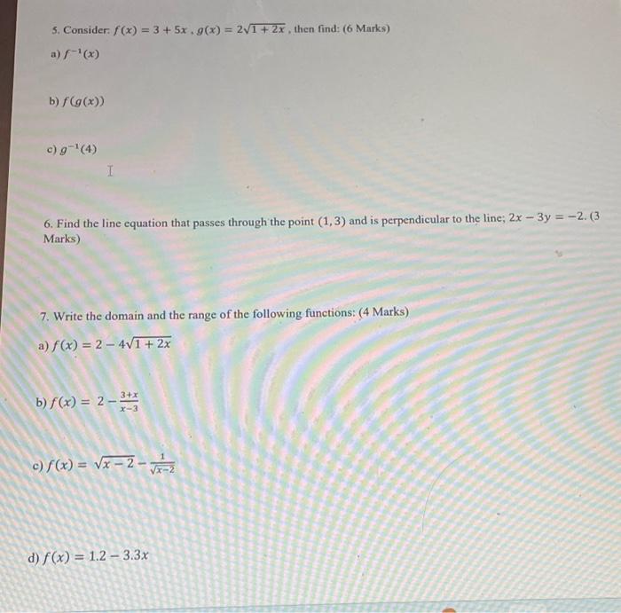 Solved 5. Consider: f(x)=3+5x,g(x)=21+2x, then find: ( 6 | Chegg.com