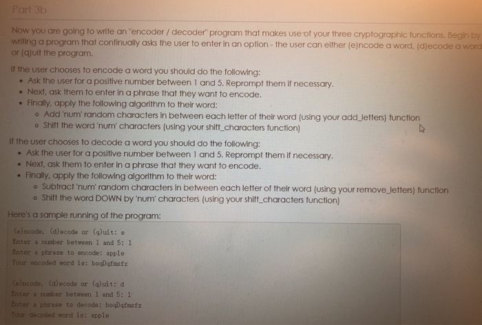 Solved Part 3a For this part you will be writing a series of | Chegg.com