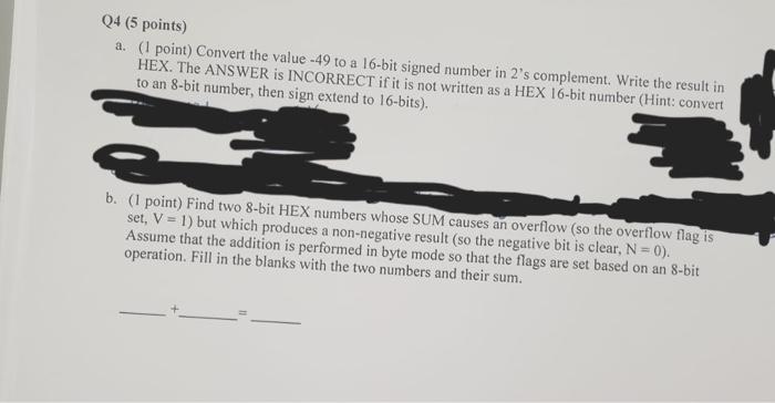 Solved Q4 (5 points) a. (1 point) Convert the value -49 to a | Chegg.com