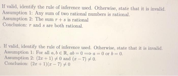 Solved If valid, identify the rule of inference used. | Chegg.com