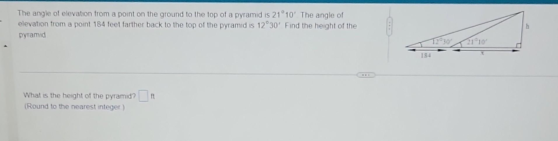 Solved The angle of elevation from a point on the ground to | Chegg.com