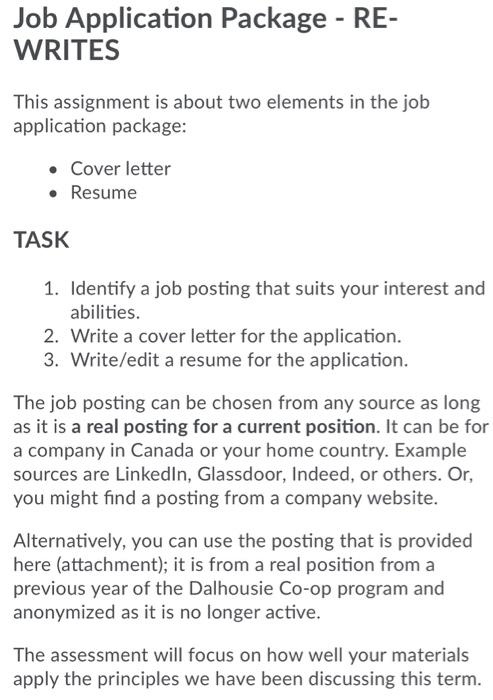 Solved Job Application Package - RE- WRITES This assignment | Chegg.com