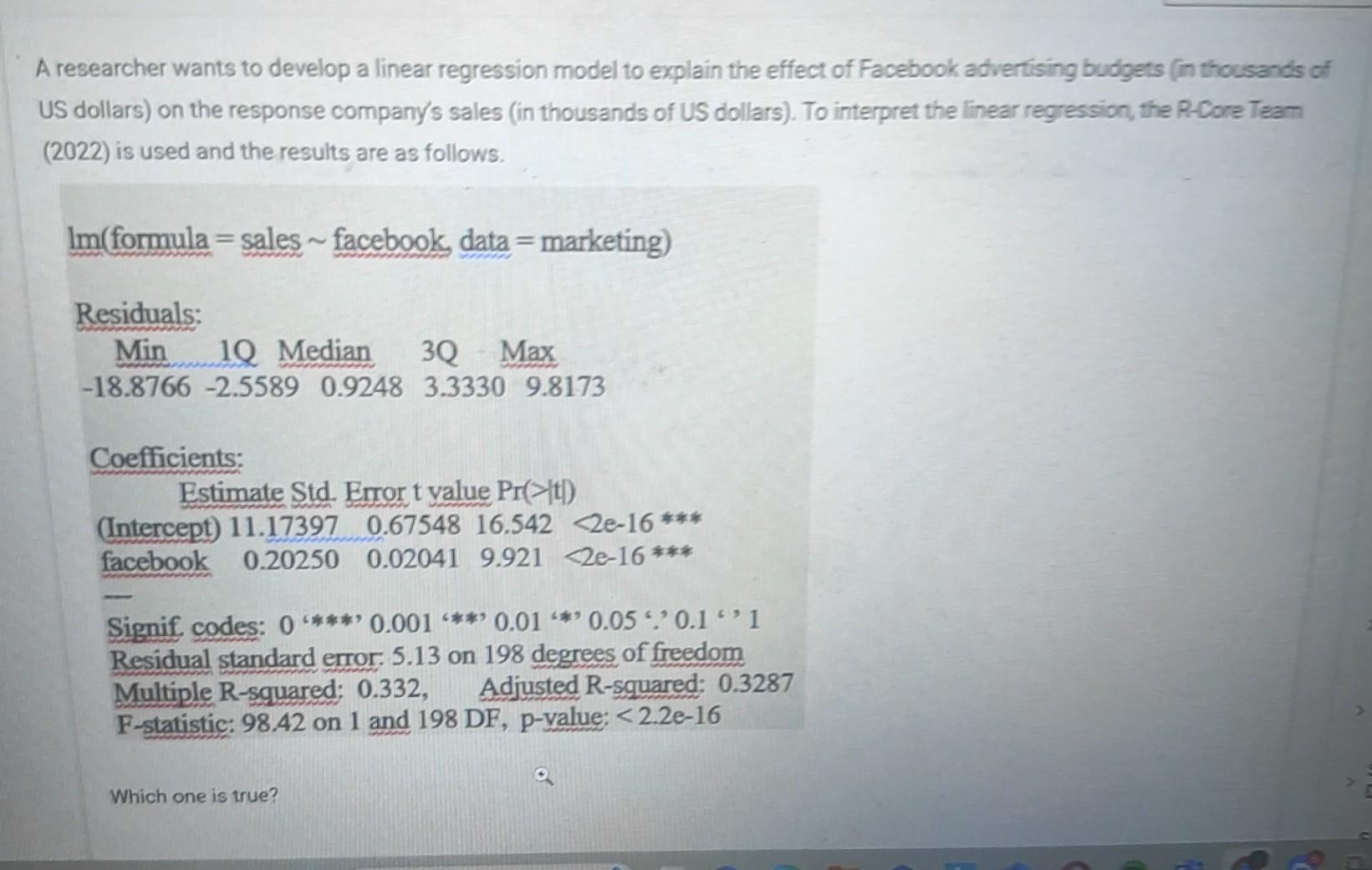 Solved A researcher wants to develop a linear regression | Chegg.com