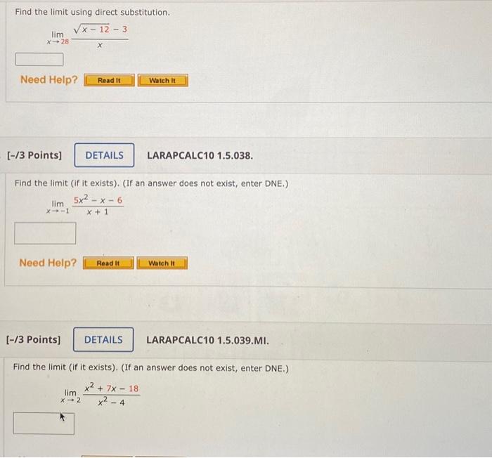 Solved Find the limit using direct substitution. | Chegg.com