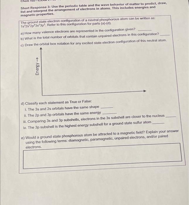 Solved Short Response 3: Use the periodic table and the wave | Chegg.com