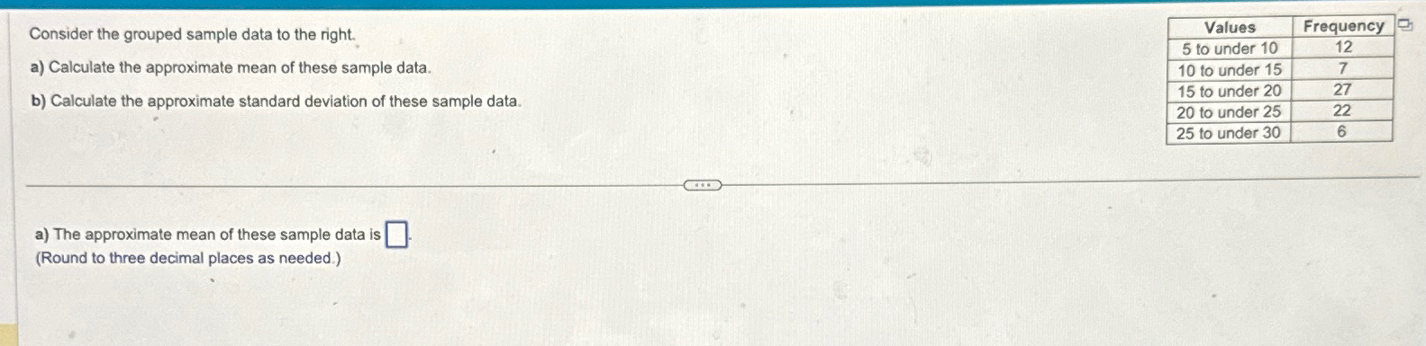 Solved Consider the grouped sample data to the right.a) | Chegg.com Solved Consider the grouped sample data to the right.a) | Chegg.com