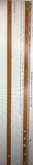 Solved 053 MA 16020. Applied Calculus 11, Spring 2020 | Chegg.com Solved 053 MA 16020. Applied Calculus 11, Spring 2020 | Chegg.com