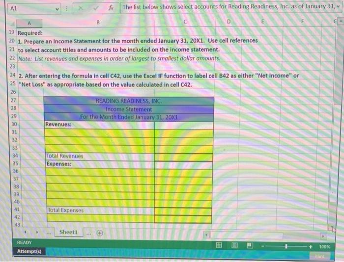 Solved Preparing an Income Statement using Excel's SUM, IF | Chegg.com