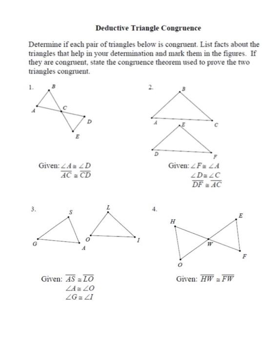Solved Deductive Triangle Congruence Determine if each pair | Chegg.com