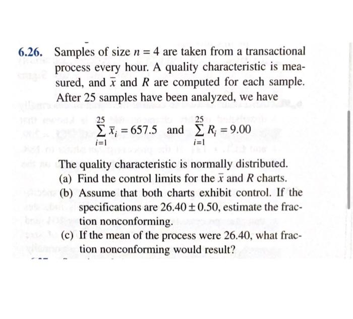 Solved Samples of size n=4 are taken from a transactional | Chegg.com