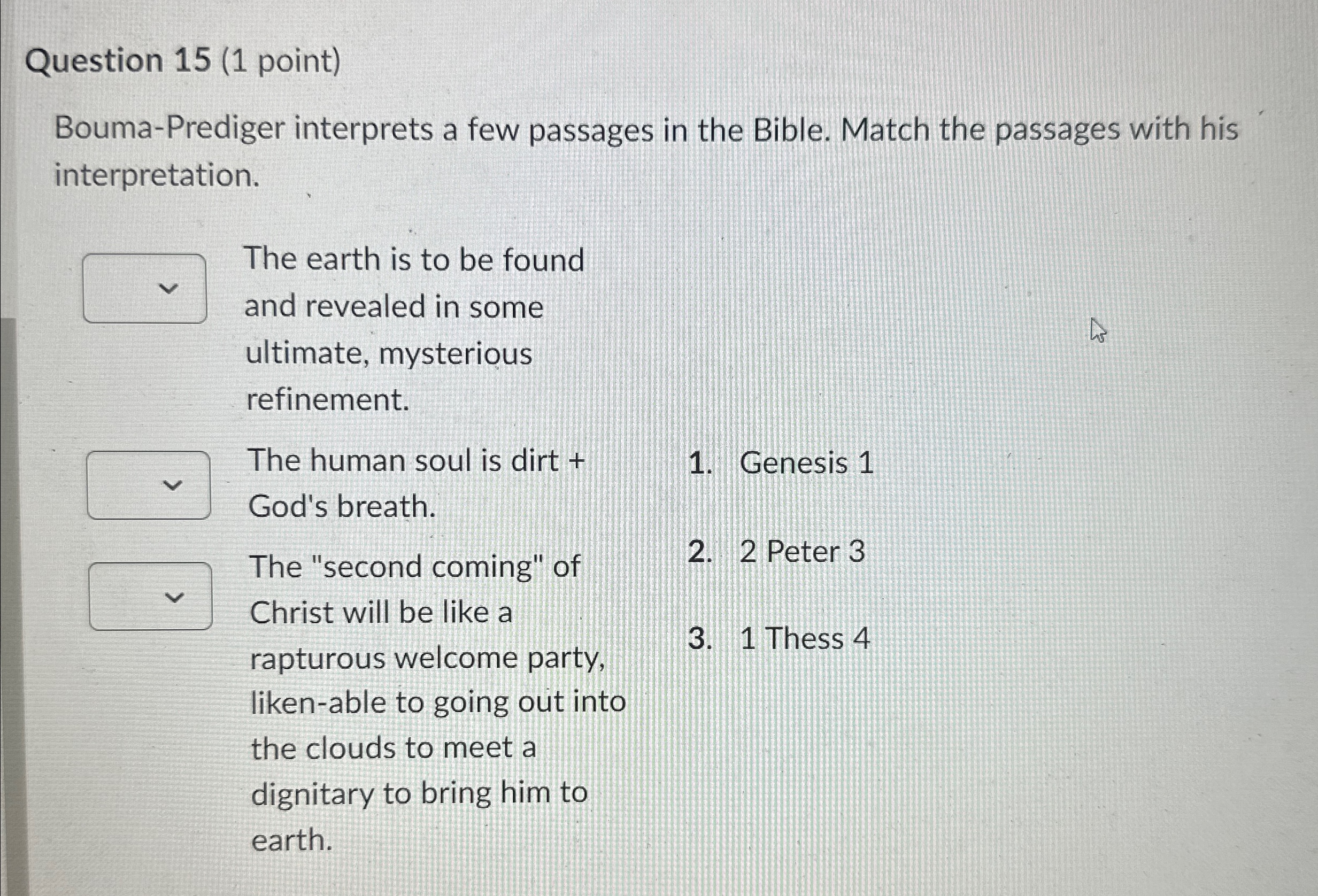 Solved Question 15 (1 ﻿point)Bouma-Prediger interprets a few | Chegg.com