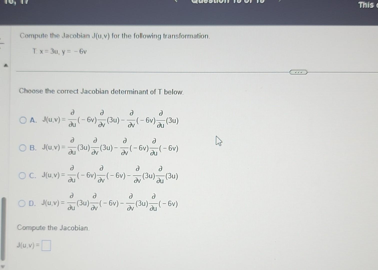 Solved Compute the Jacobian J(u,v) for the following | Chegg.com