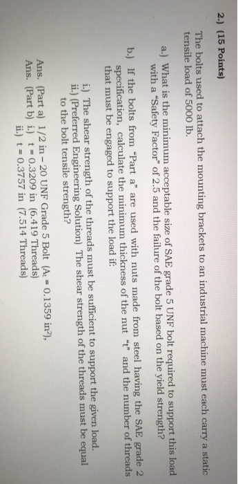 Solved 2.) (15 Points) The bolts used to attach the mounting | Chegg.com