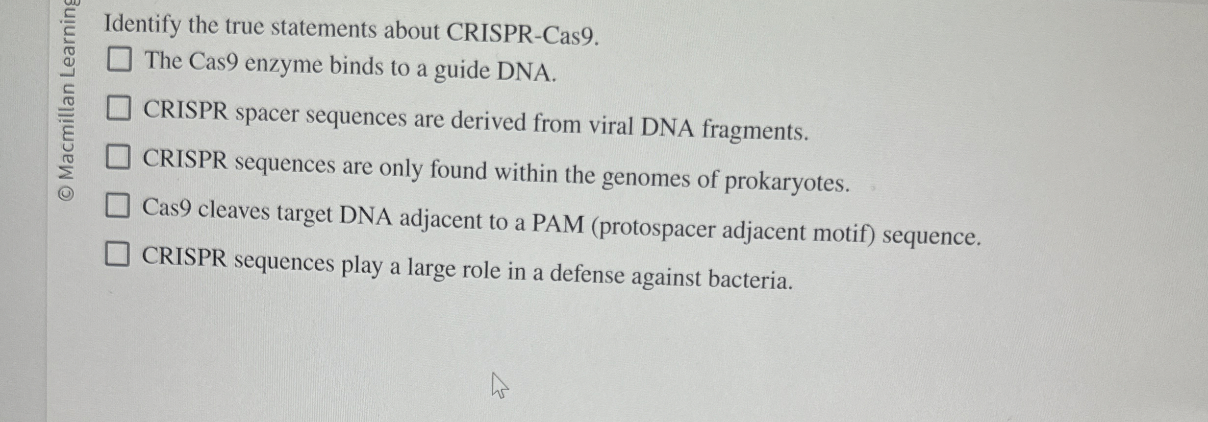Solved Identify the true statements about CRISPR-Cas9.The | Chegg.com