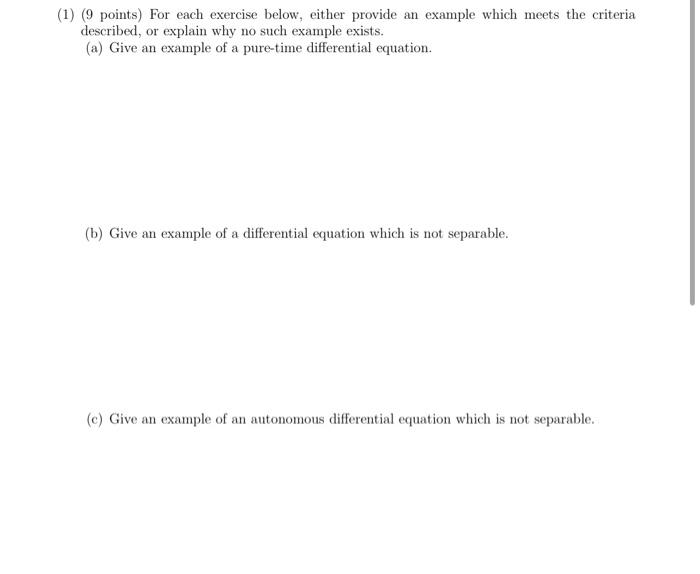 Solved (1) (9 points) For each exercise below, either | Chegg.com