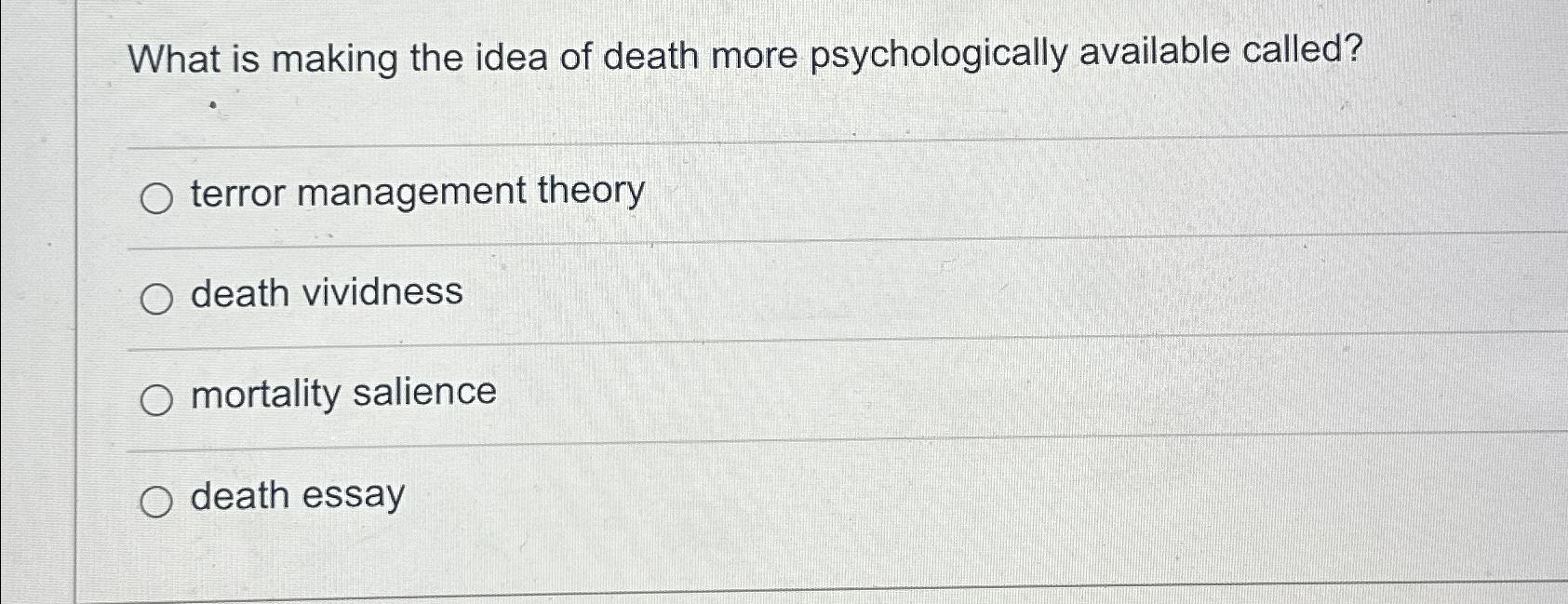 Solved What is making the idea of death more psychologically | Chegg.com