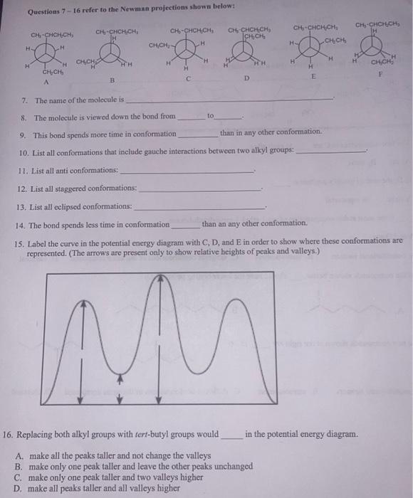 Solved Questions 7 - 16 refer to the Newman projections | Chegg.com
