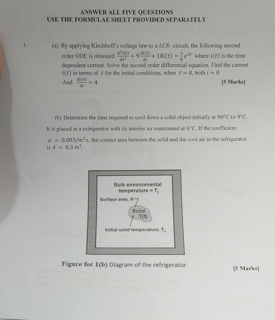 ANSWER ALL FIVE QUESTIONS USE THE FORMULAE SHEET | Chegg.com
