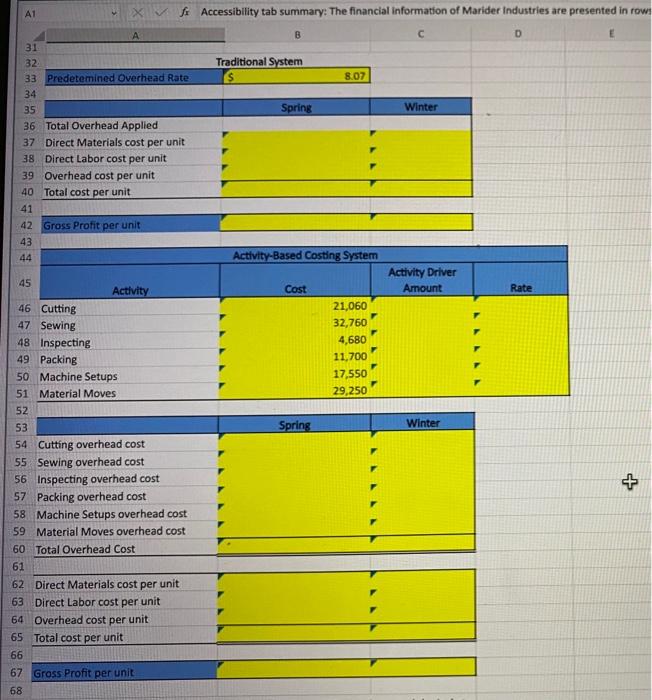 Solved A1 1 2 16 X fx Accessibility tab summary: The | Chegg.com