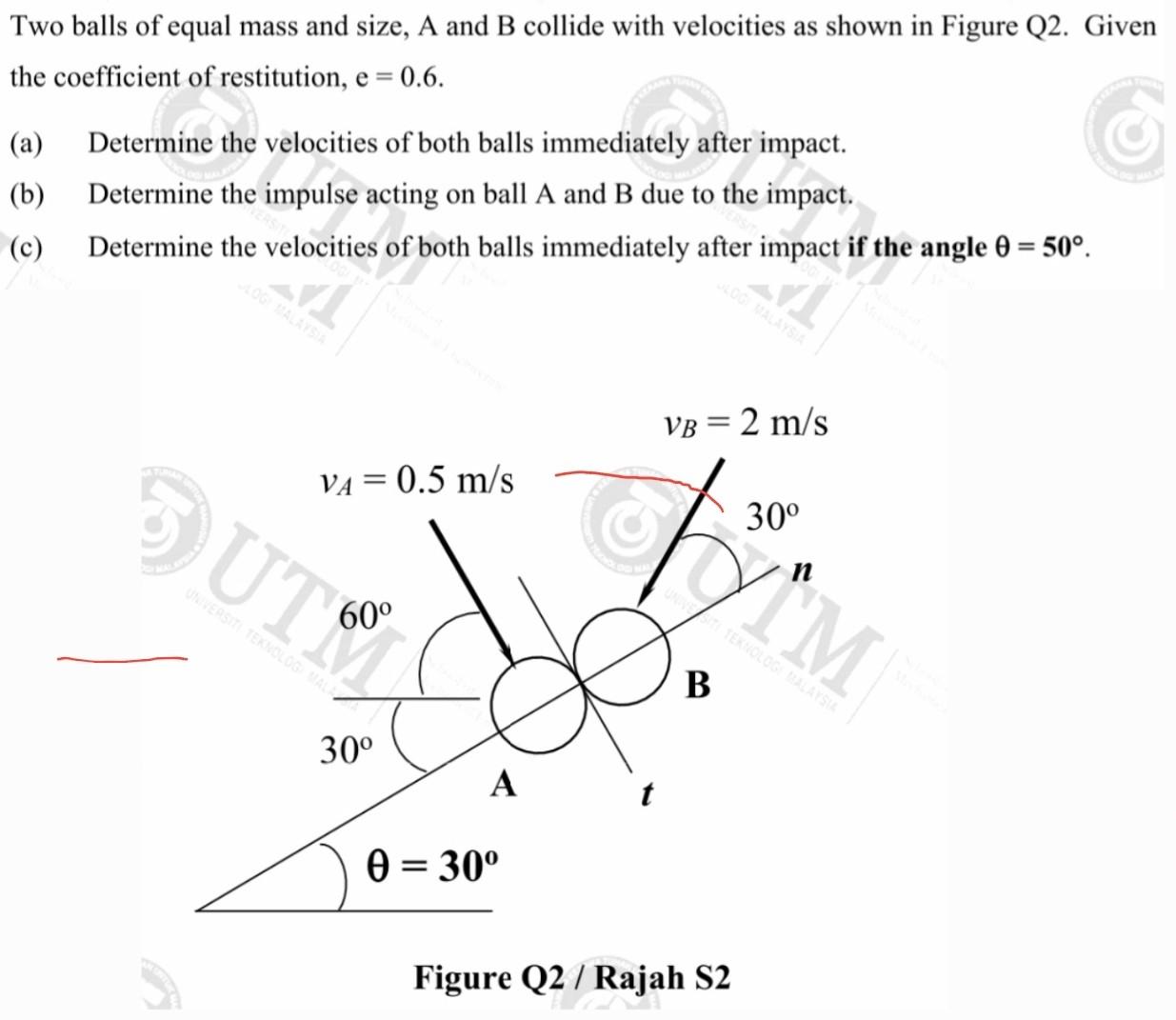 Solved Two balls of equal mass and size, A and B collide | Chegg.com