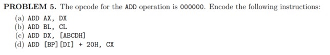 Solved PROBLEM 5. The opcode for the ADD operation is | Chegg.com