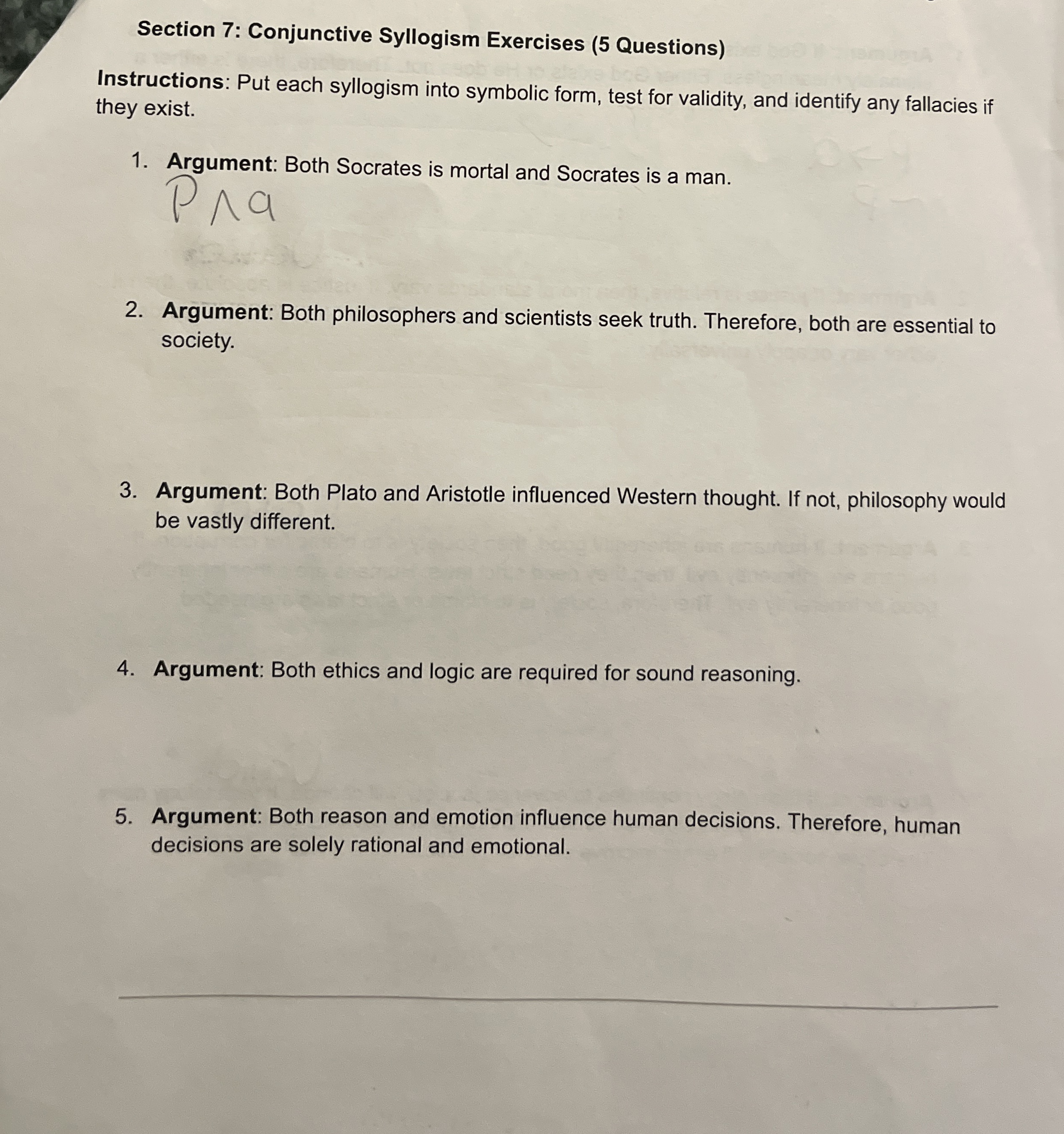 Solved Section 7: Conjunctive Syllogism Exercises (5 | Chegg.com