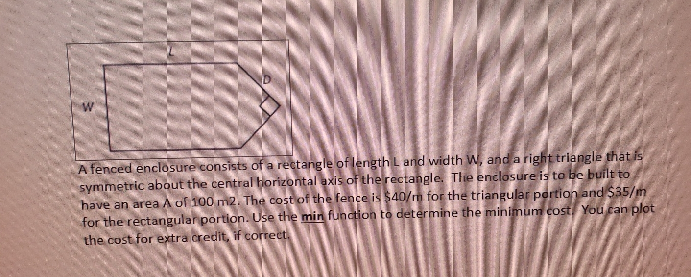 Solved A fenced enclosure consists of a rectangle of length | Chegg.com