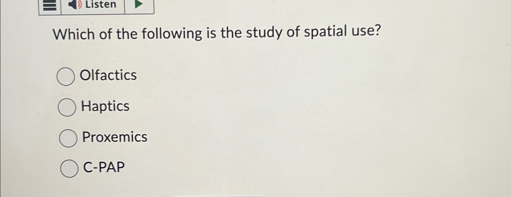 Solved ListenWhich of the following is the study of spatial | Chegg.com