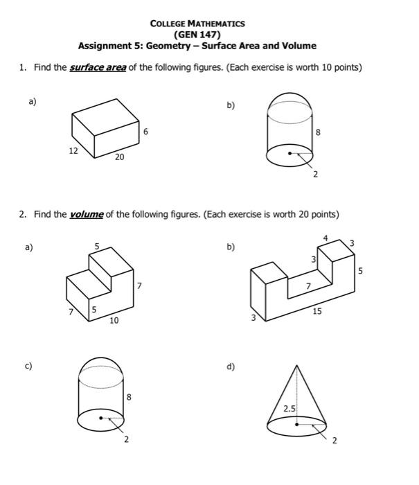 Solved COLLEGE MATHEMATICS (GEN 147) Assignment 5: Geometry | Chegg.com